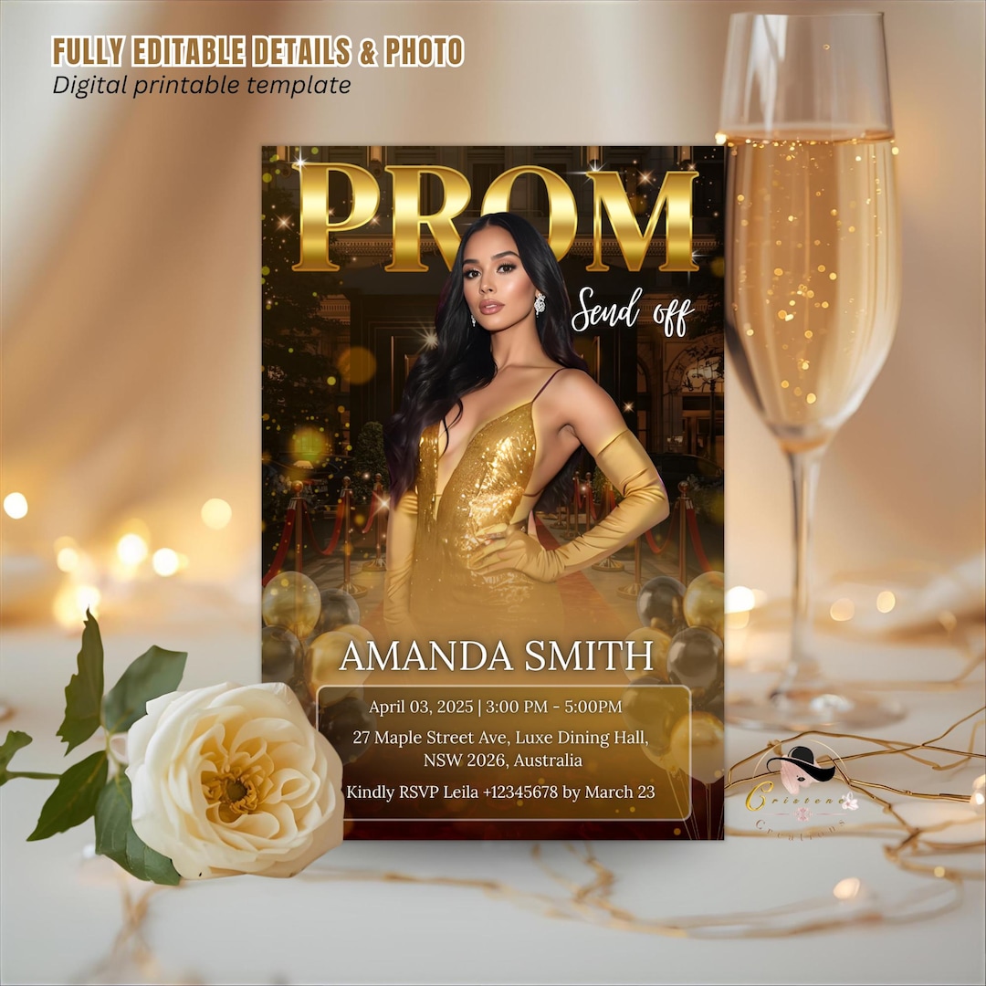 Girl Prom Send off Invitation With Photo, Elegant High School Prom ...