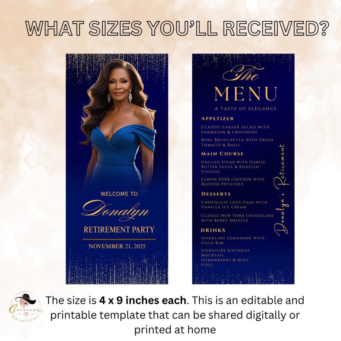 Editable Retirement Menu Template Blue Gold With Photo Birthday Dinner ...