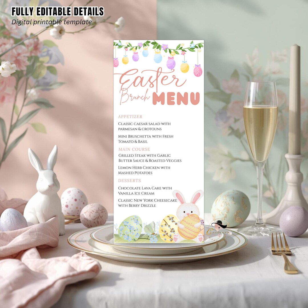 Floral Easter Brunch Menu Template, Bunnies Egg Hunt (digital) - Etsy