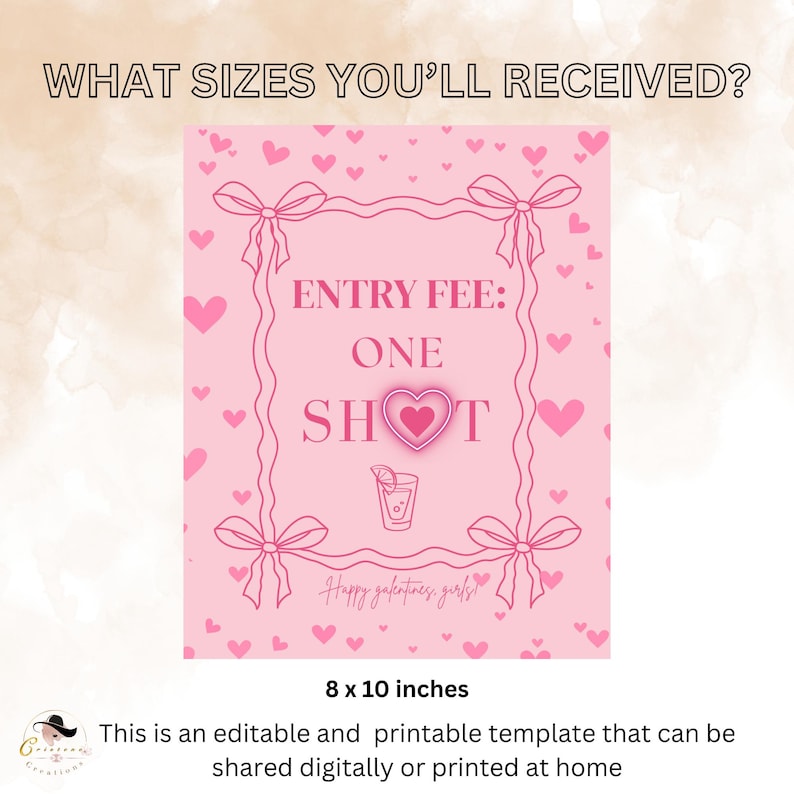 Pink Entry Fee Take A Shot Sign, Galentines ONE Shot Sign, Bow Bridal ...