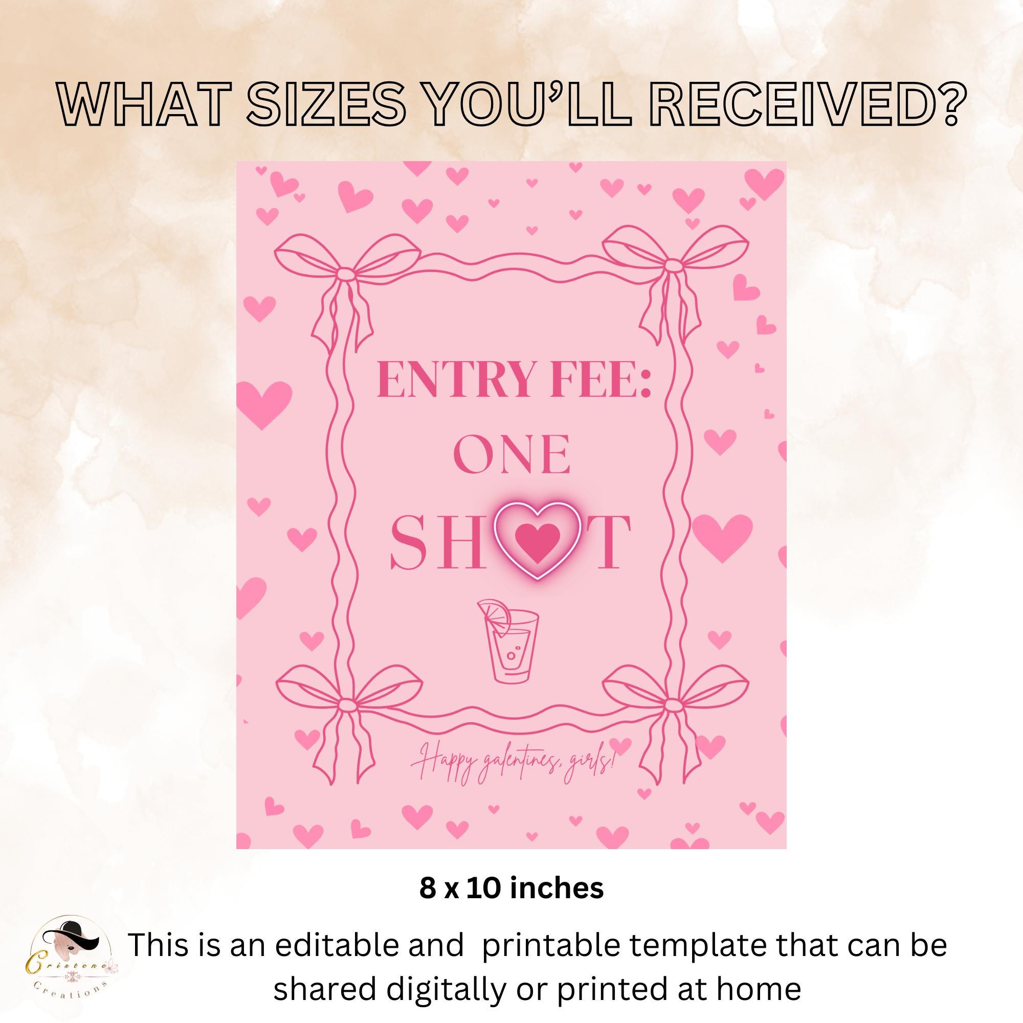 Pink Entry Fee Take A Shot Sign, Galentines ONE Shot Sign, Bow Bridal ...