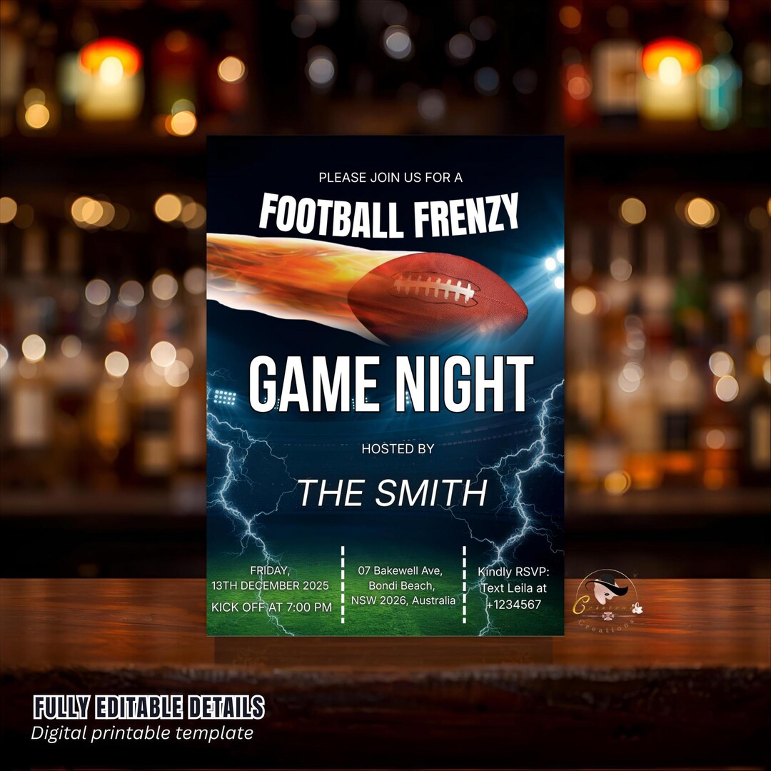 Digital Football Game Night Invitation, Touchdown Party Invite, Sports ...