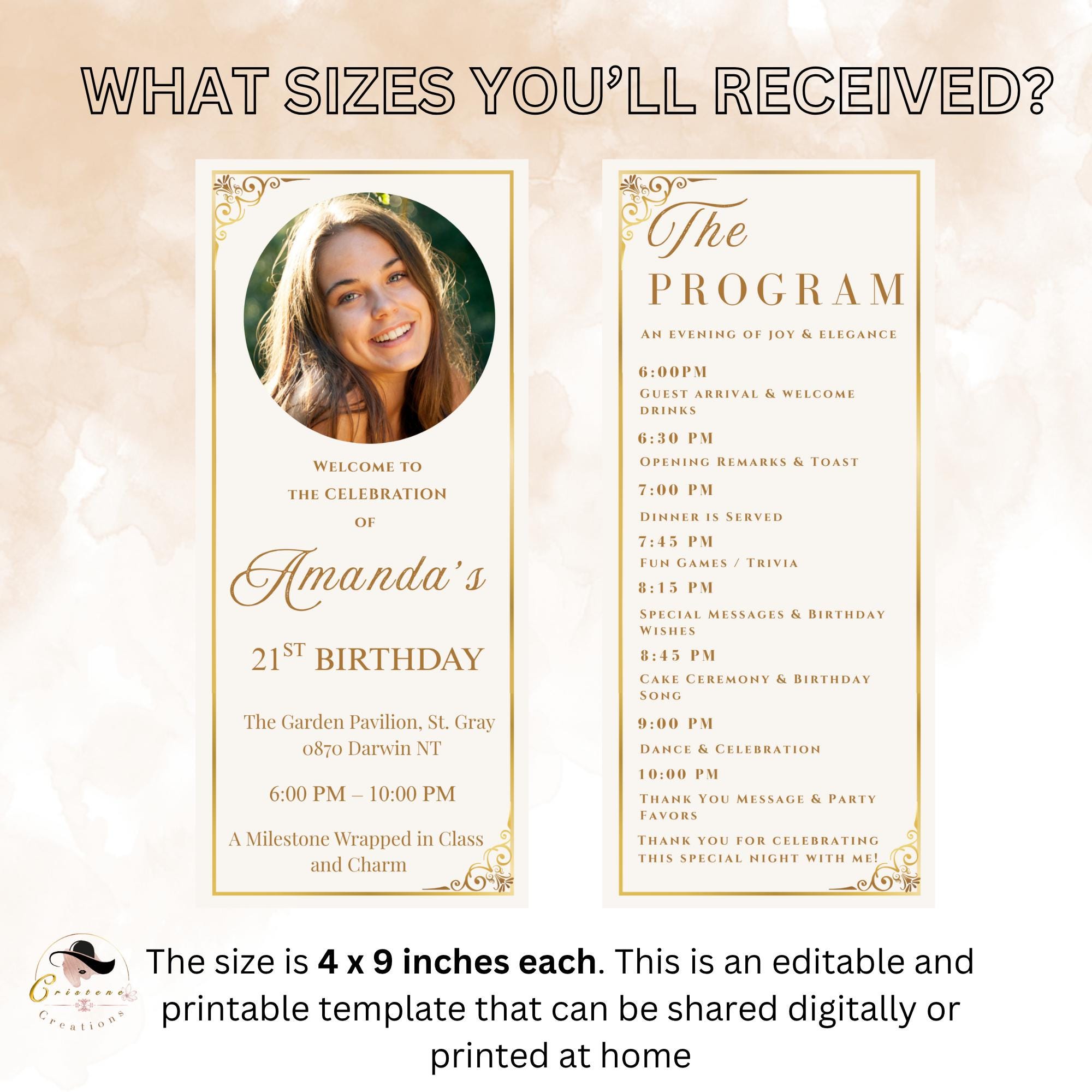 White Gold Program Card Template Birthday Dinner Party Program, Elegant ...