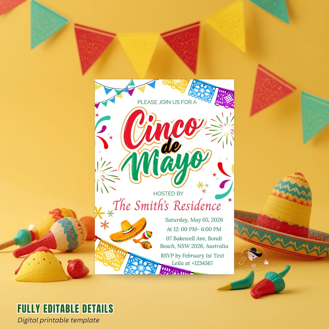 Cinco De Mayo Fiesta Invitation, 5 De Mayo Event Flyer, Mexican Cinco ...