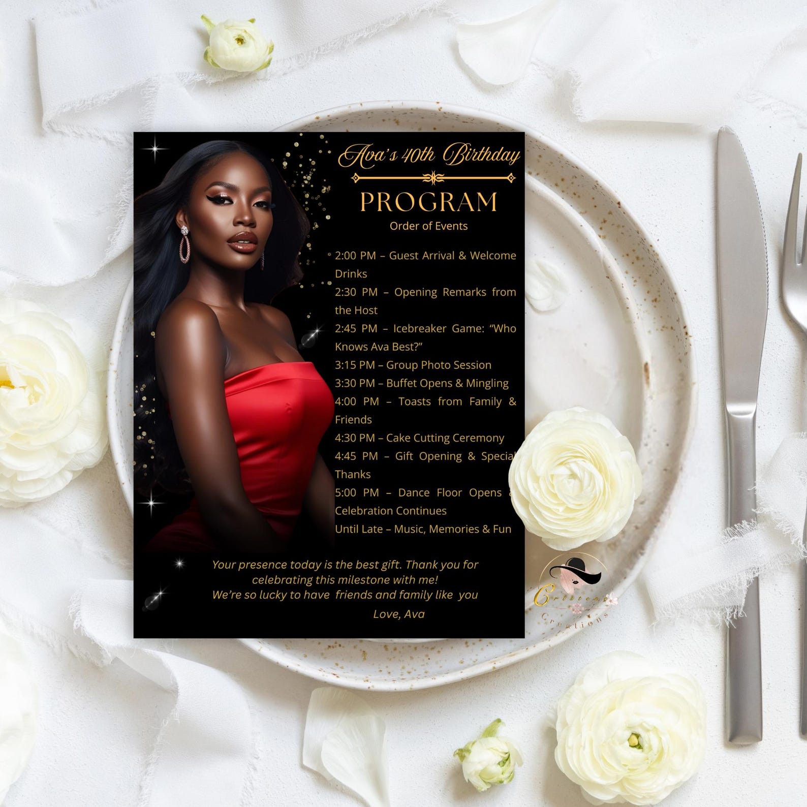 Black Gold Program Template, Birthday Party Program Bifold Formal Event ...