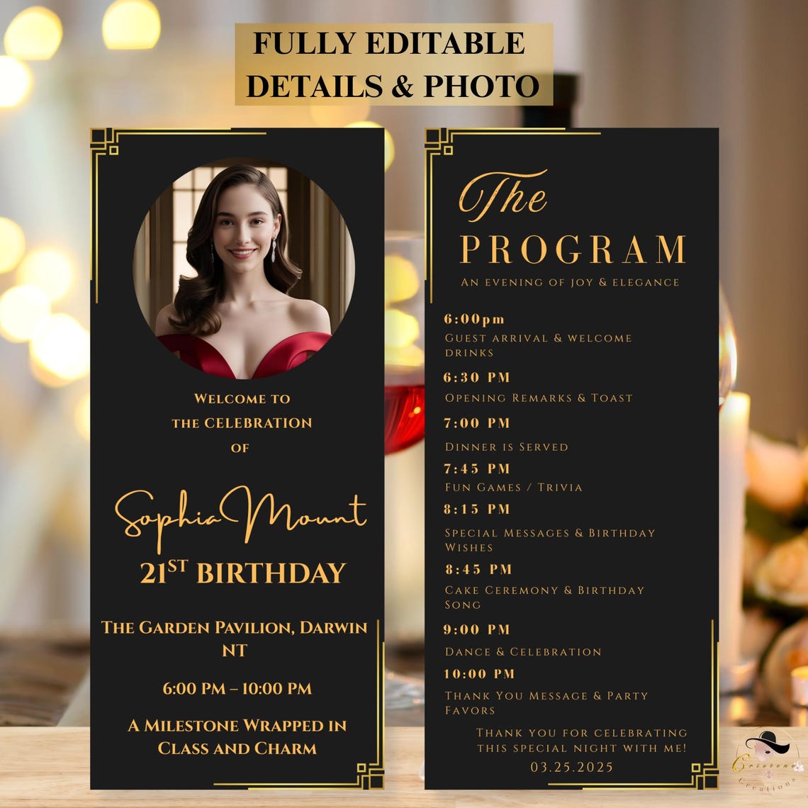 Birthday Party Program Template, Black Gold Event Program Schedule ...