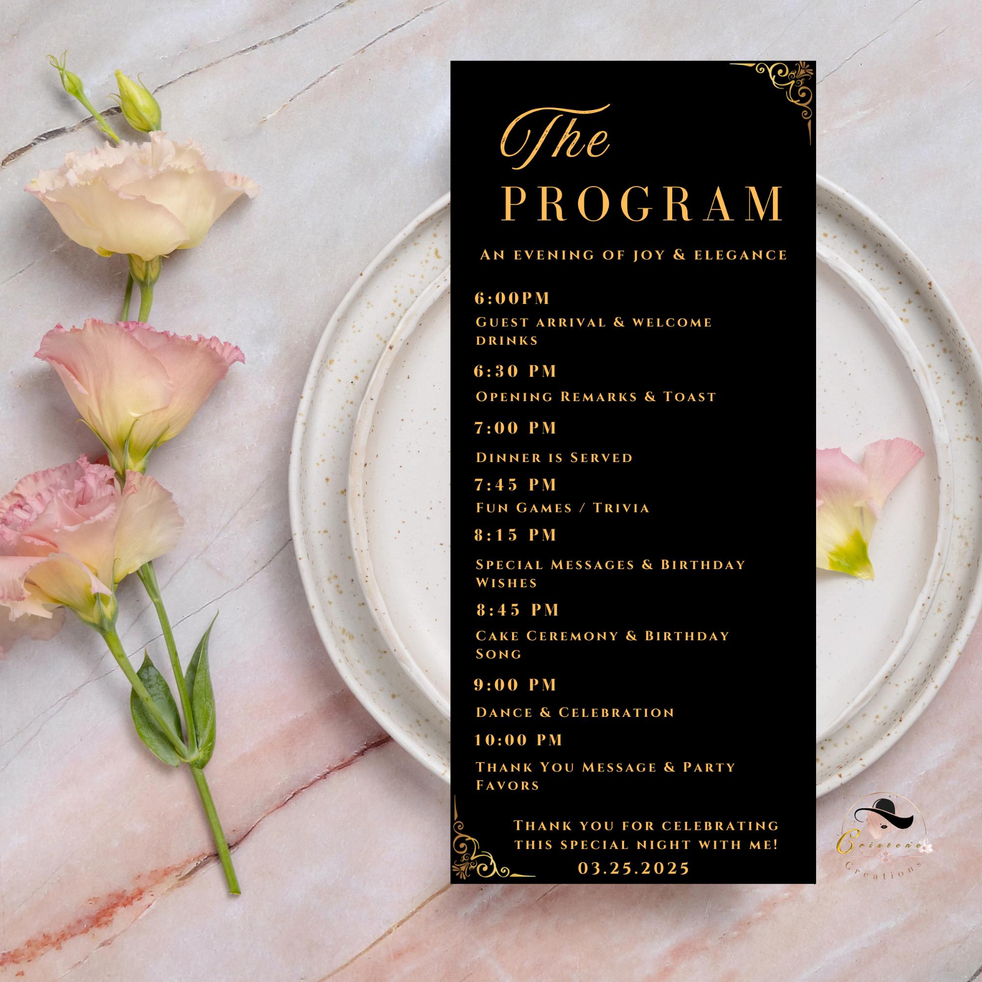 Editable Menu and Program Template, Wedding Menu, Birthday Party Menu ...