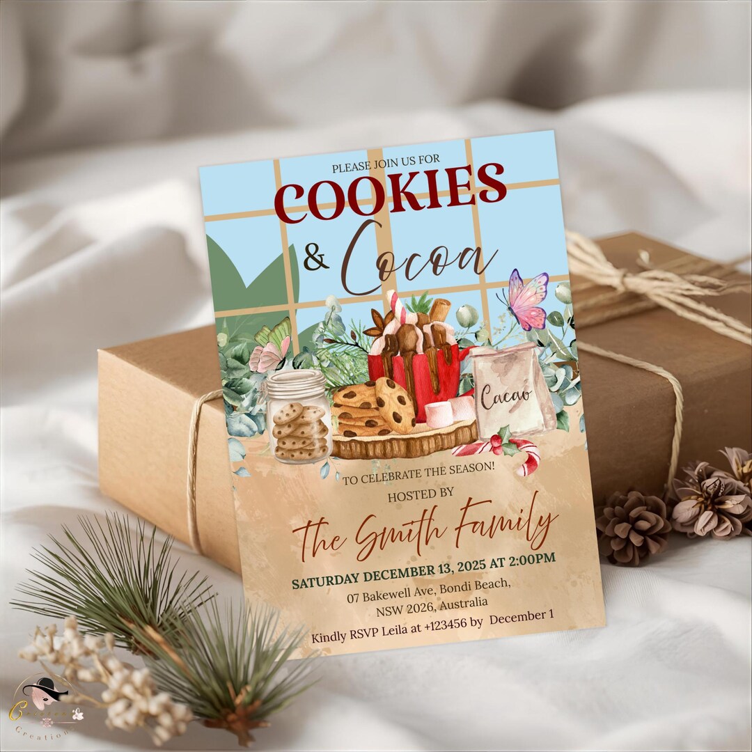 Cookies and Cocoa Invitation Christmas Holiday Party Invite, Editable ...