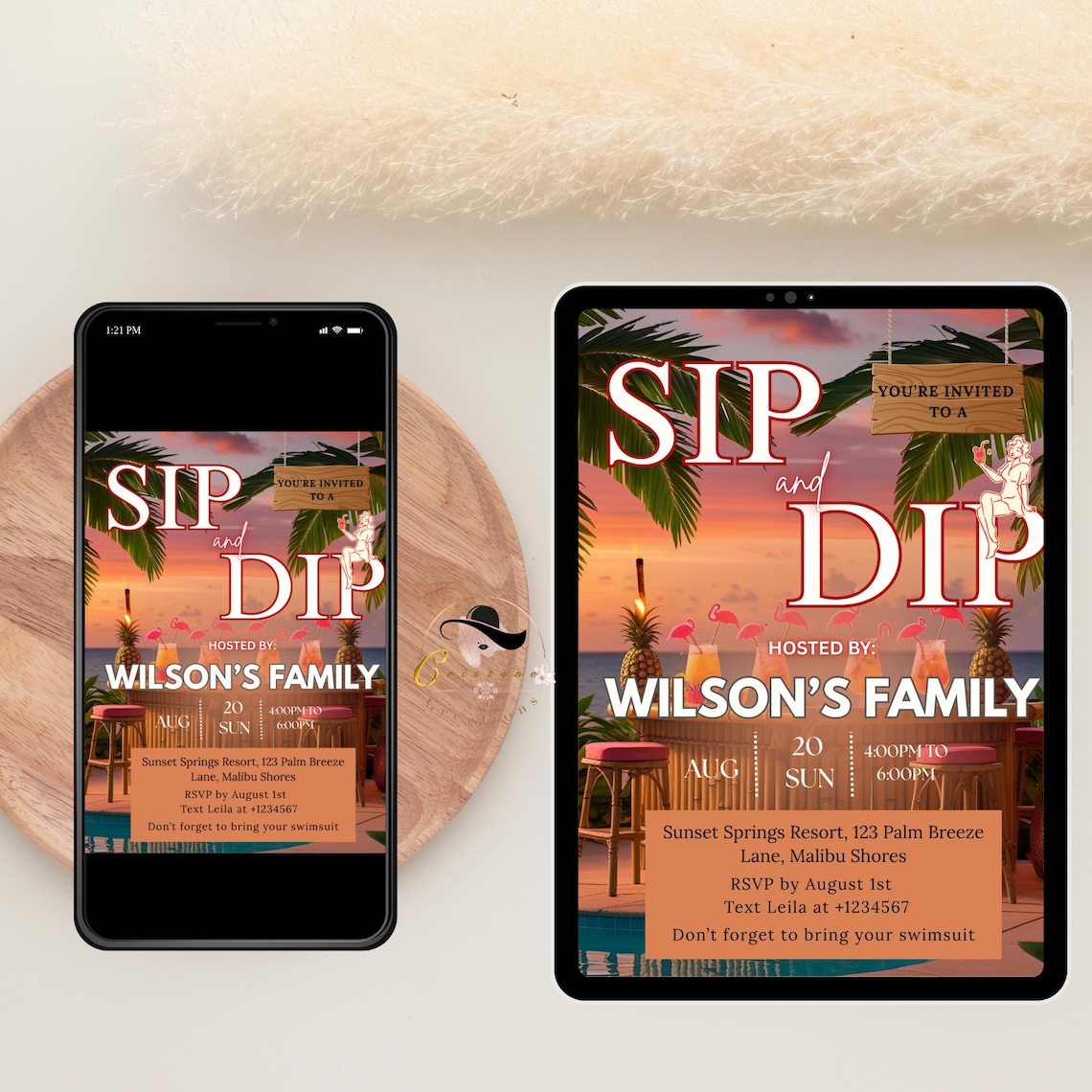 Sip and Dip Pool Party Invitation, Tequila Sunset Birthday Invite ...