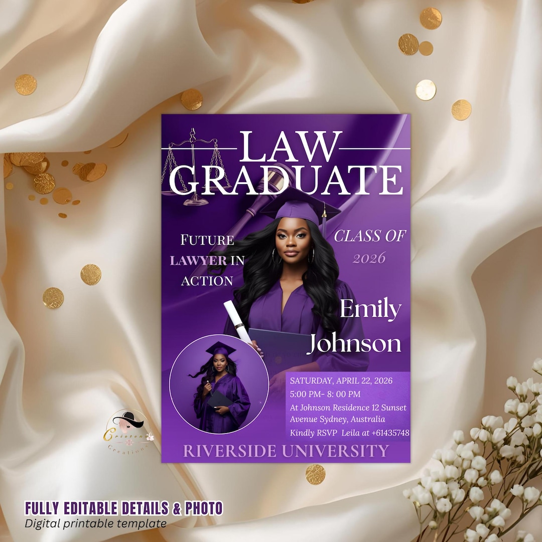 Law School Graduation Invitation, 2026 Lawyer Ceremony Invite With ...