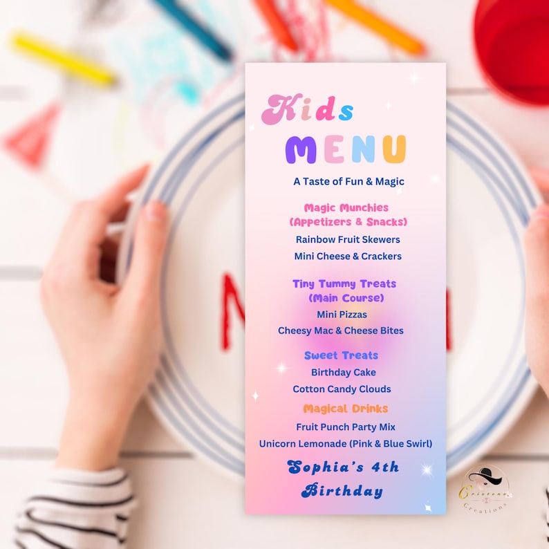 Editable Kids Birthday Menu, Baby Shower Menu, Nursery Rainbow, Kids ...