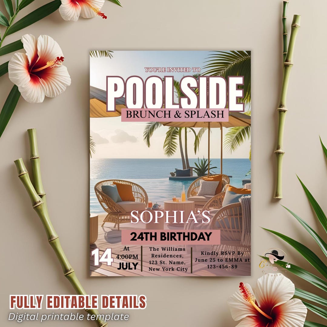 Digital Pool Party Birthday Invitation Adult Retirement Pool Party ...