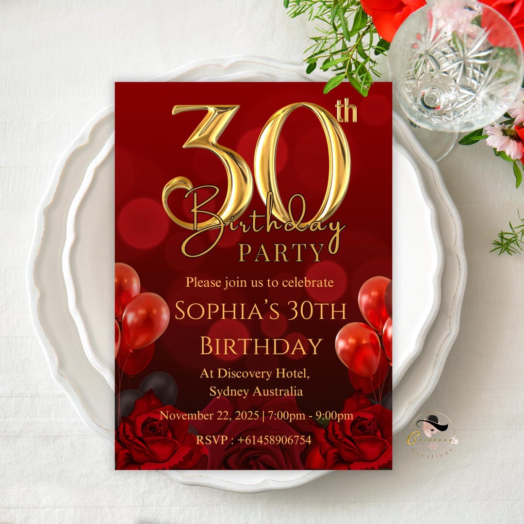 30th Birthday Digital Invite, Printable 30th Birthday Invitation for ...
