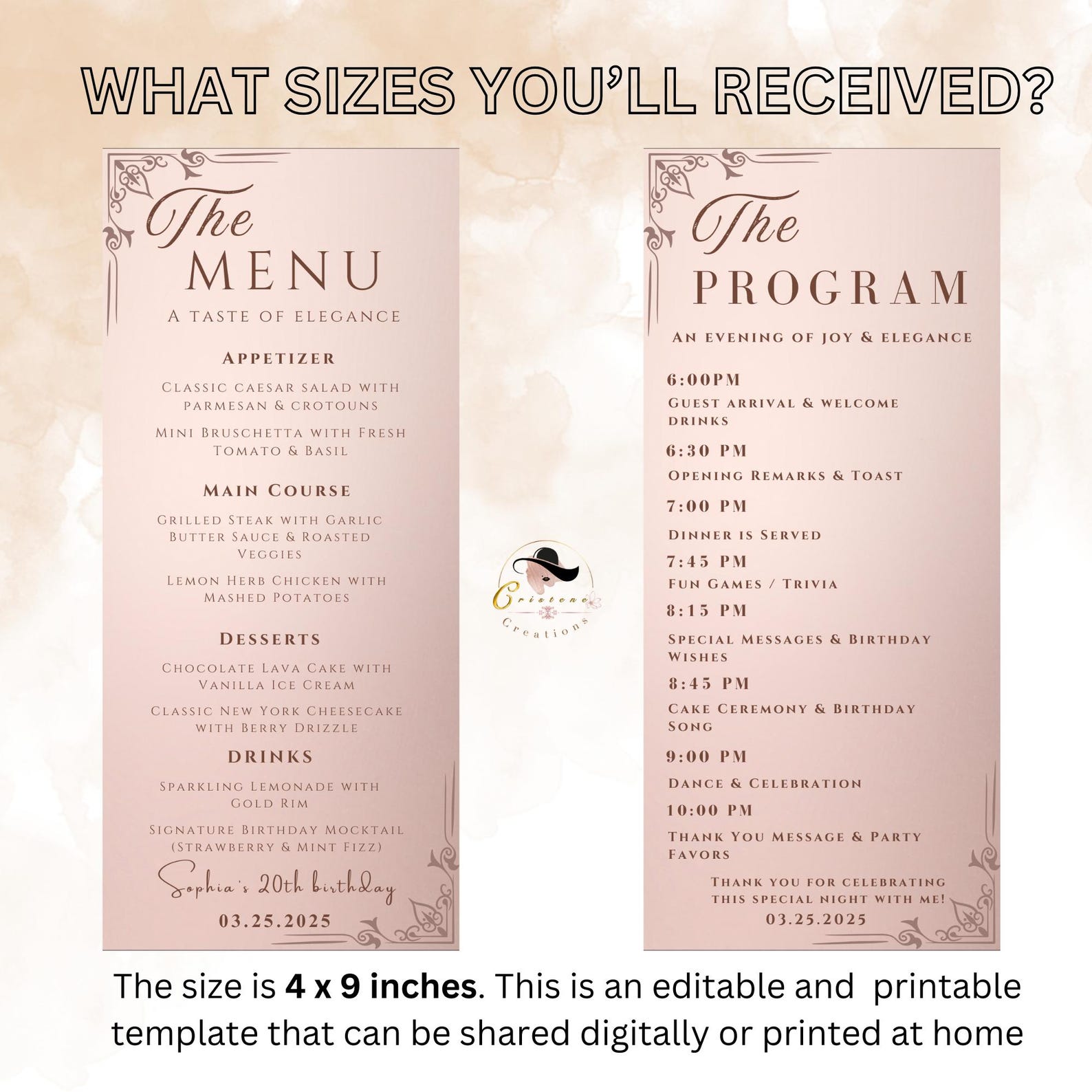 Rose Gold Menu and Program Template, Event Timeline Order of Events ...