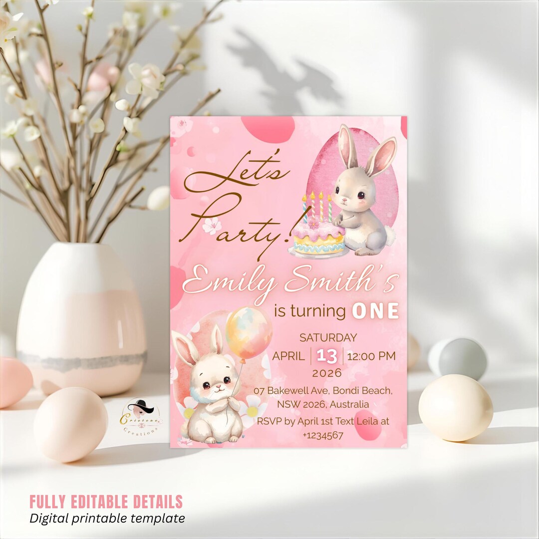 Kids Easter Birthday Invitation, Pink Egg Hunt Party Invite, Hop on ...