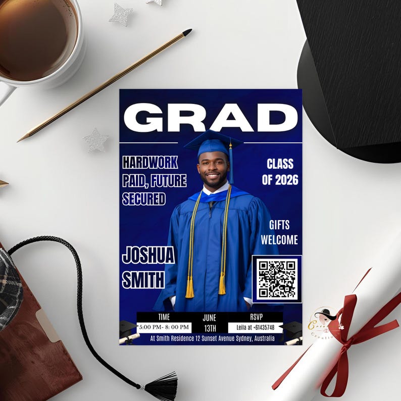 Blue Graduation Announcement Invitation, Boy Senior Grad Party Invite ...