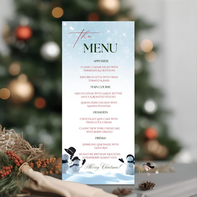 Editable Christmas Dinner Menu Template Holiday Winter Party Menu Card ...