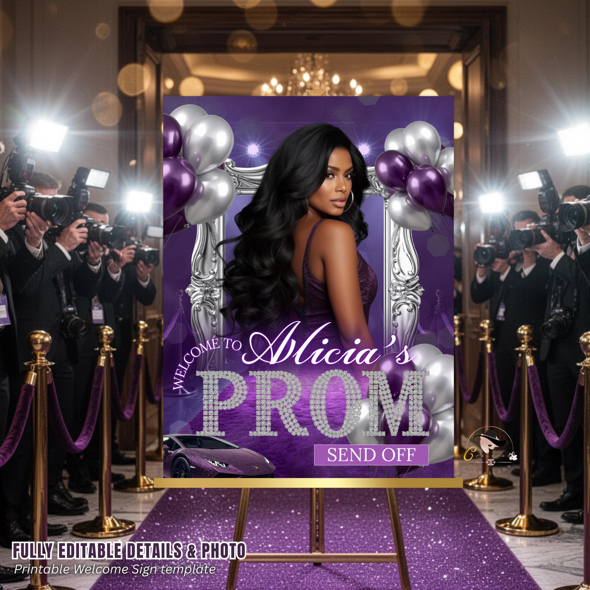 Purple Silver Prom Send off Welcome Party Sign, Prom Queen Poster Sign ...