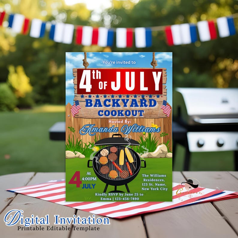Fourth of July Cookout Invitation, 4th of July Backyard BBQ Invite ...