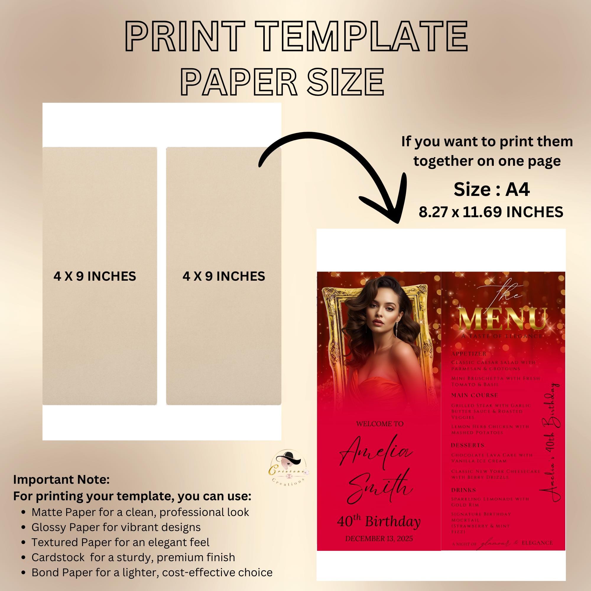 Editable Birthday Dinner Menu Red Gold Retirement Party Menu With Photo ...