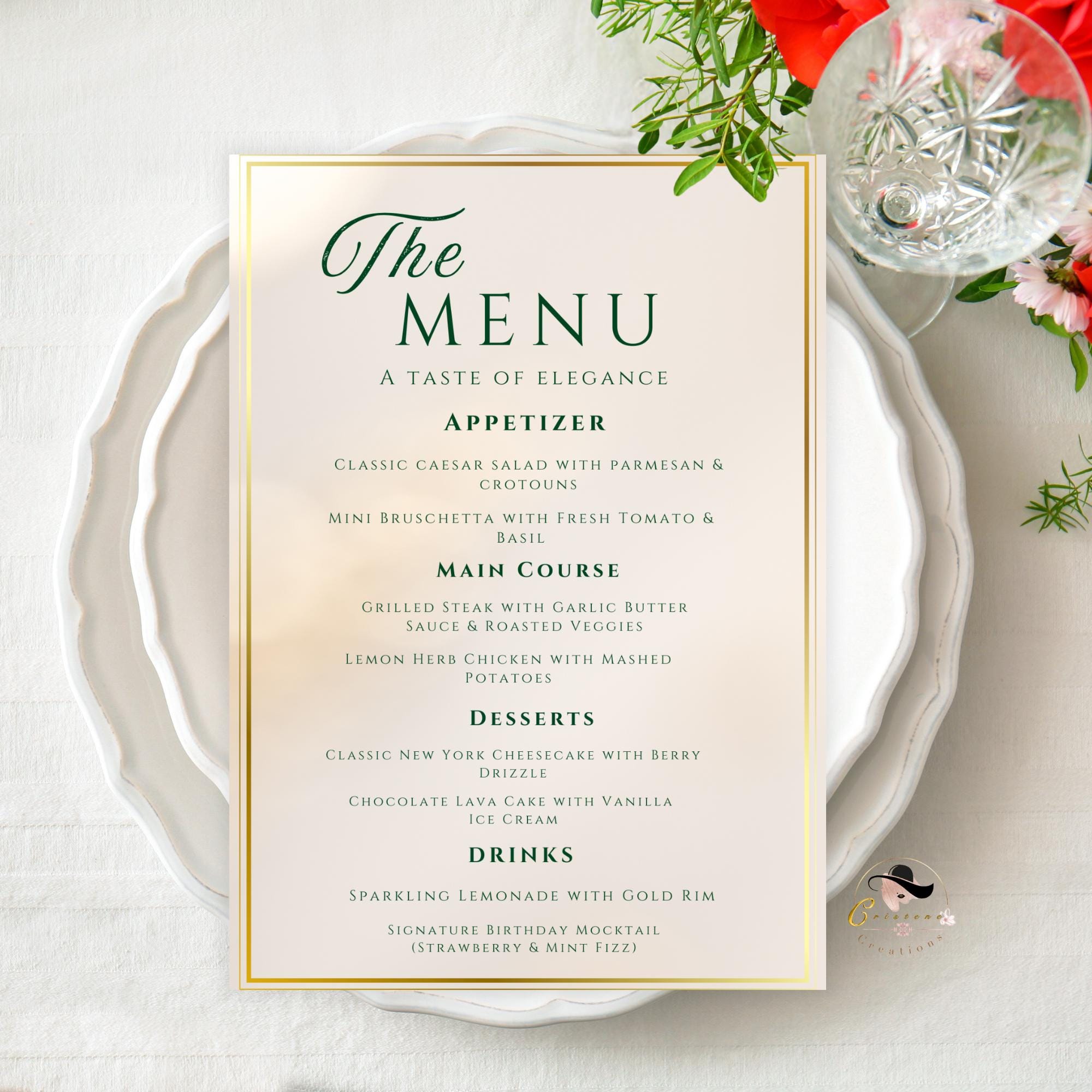 Elegant Gold White Menu Card Template, Wedding Menu Editable Birthday ...