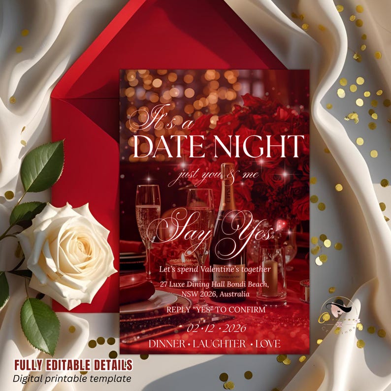 Digital Date Night Invitation Red Couple Dinner Date Invite, Romantic ...