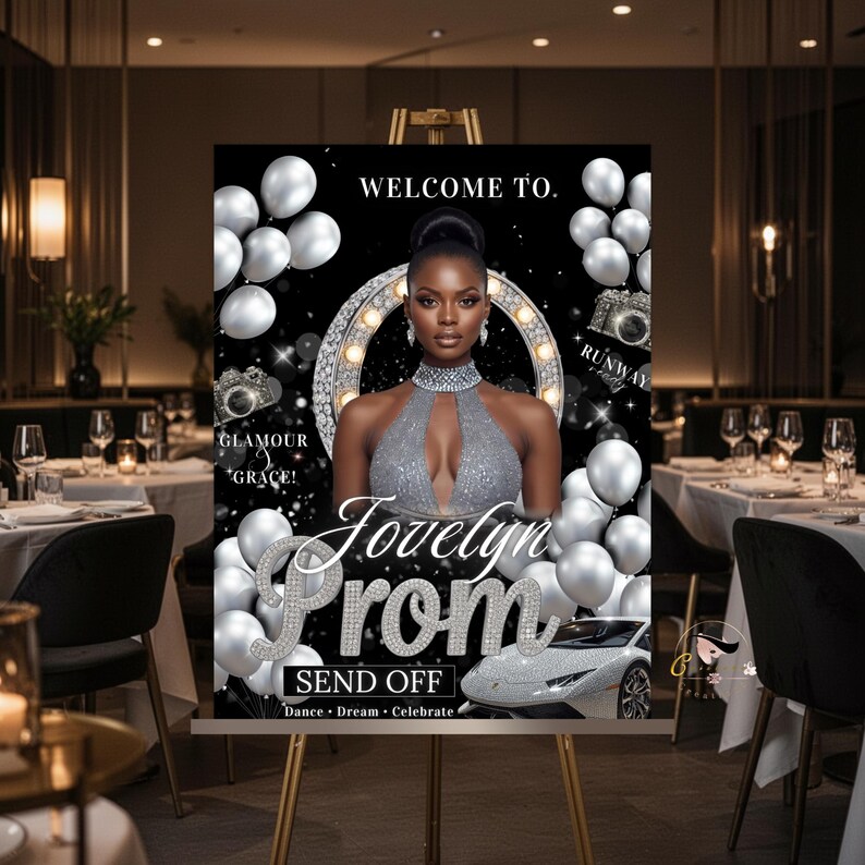 Black Silver Prom Send off Welcome Party Sign, Prom Queen Poster Sign ...