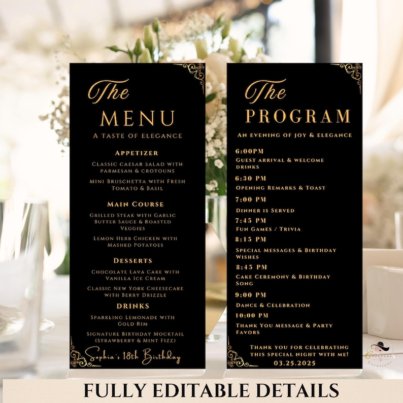 Editable Menu and Program Template, Wedding Menu, Birthday Party Menu ...