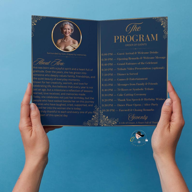 Editable Program Template Bifold 70th Birthday Party Program Card ...