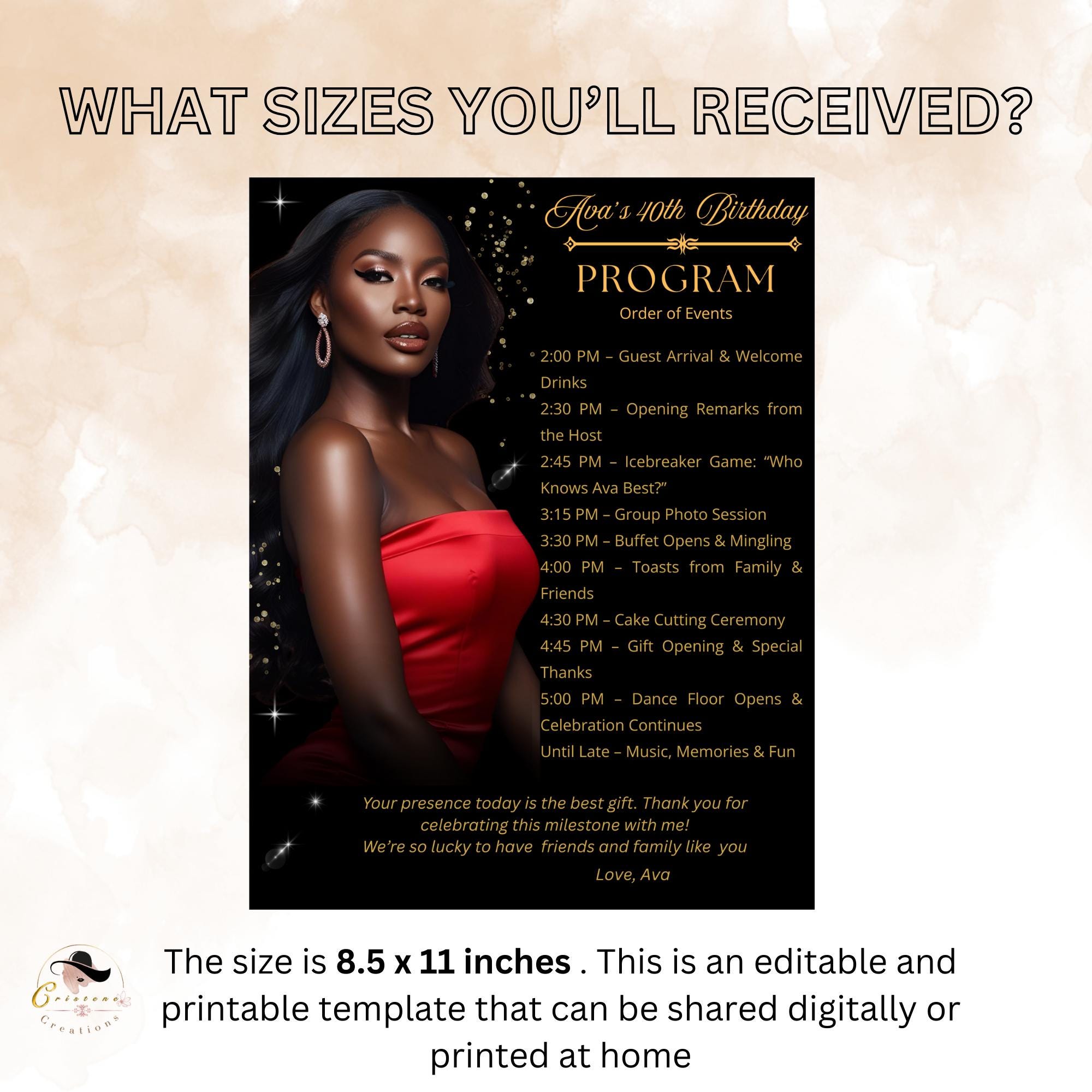 Black Gold Program Template, Birthday Party Program Bifold Formal Event ...