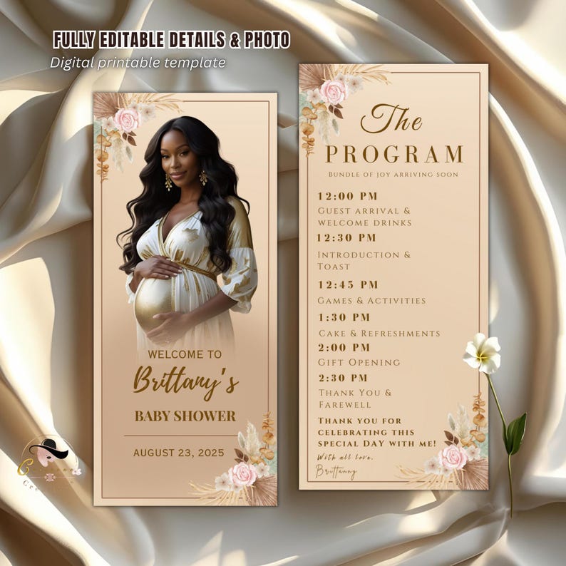 Boho Baby Shower Program Template, Floral Garden (editable, Printable ...