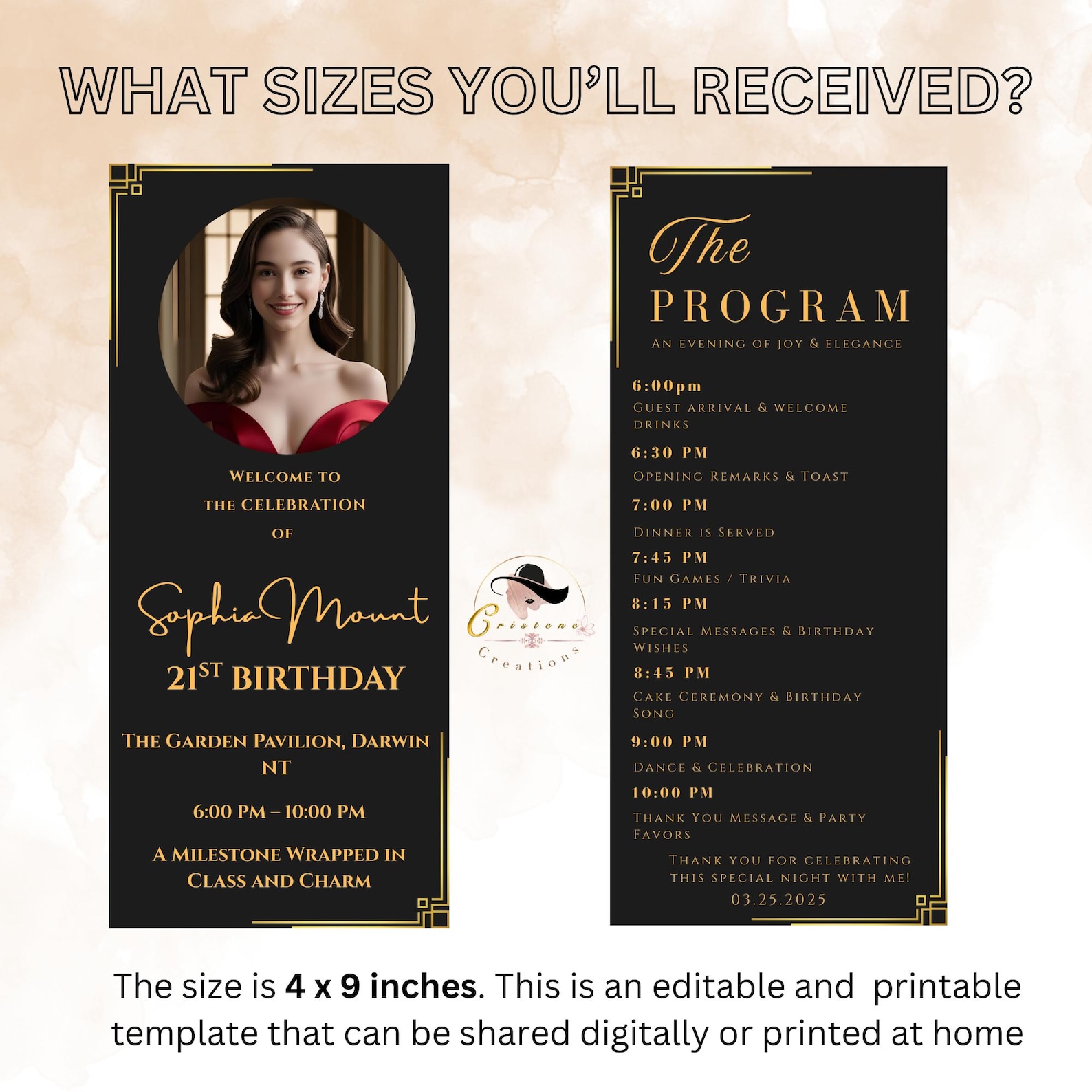Birthday Party Program Template, Black Gold Event Program Schedule ...