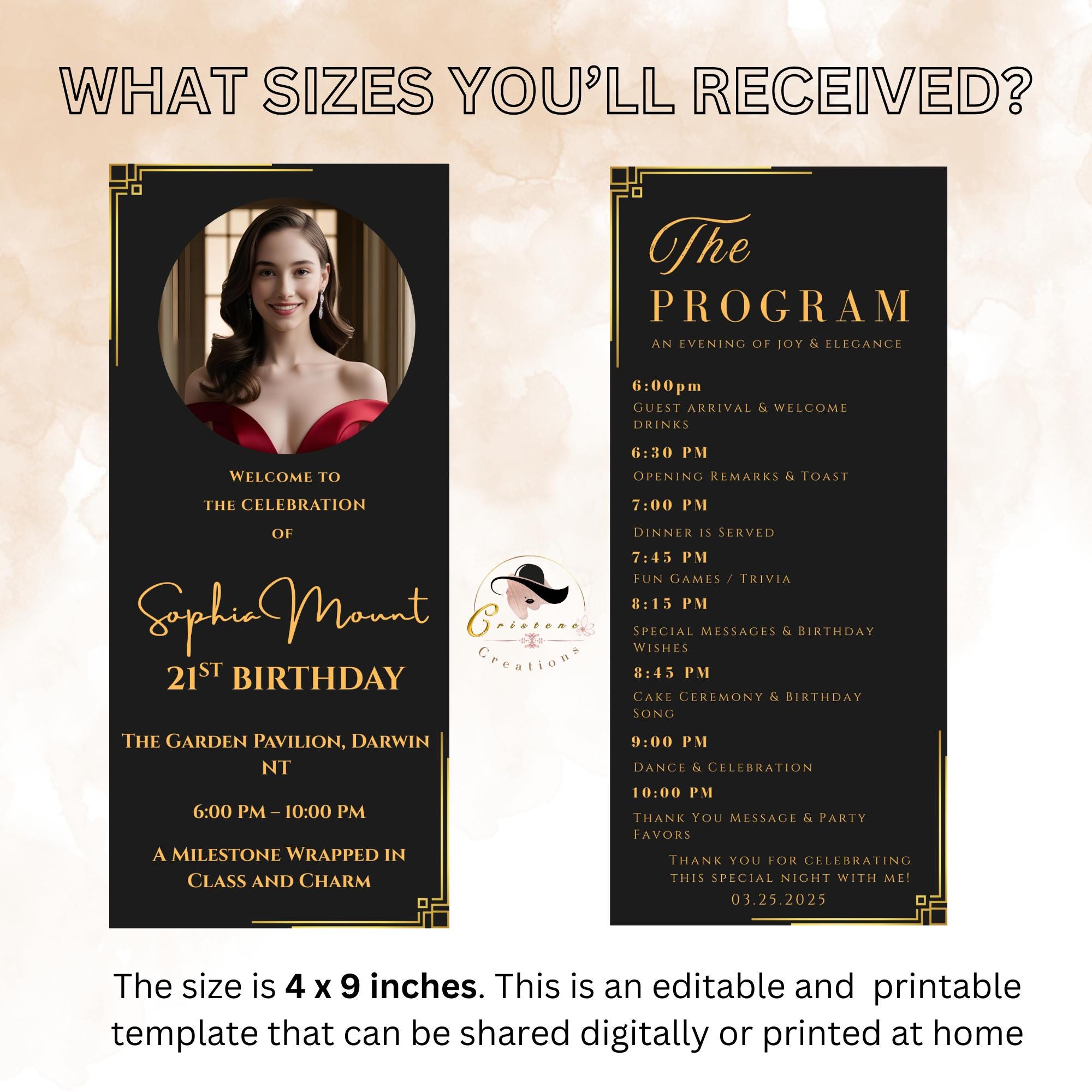 Birthday Party Program Template, Black Gold Event Program Schedule ...
