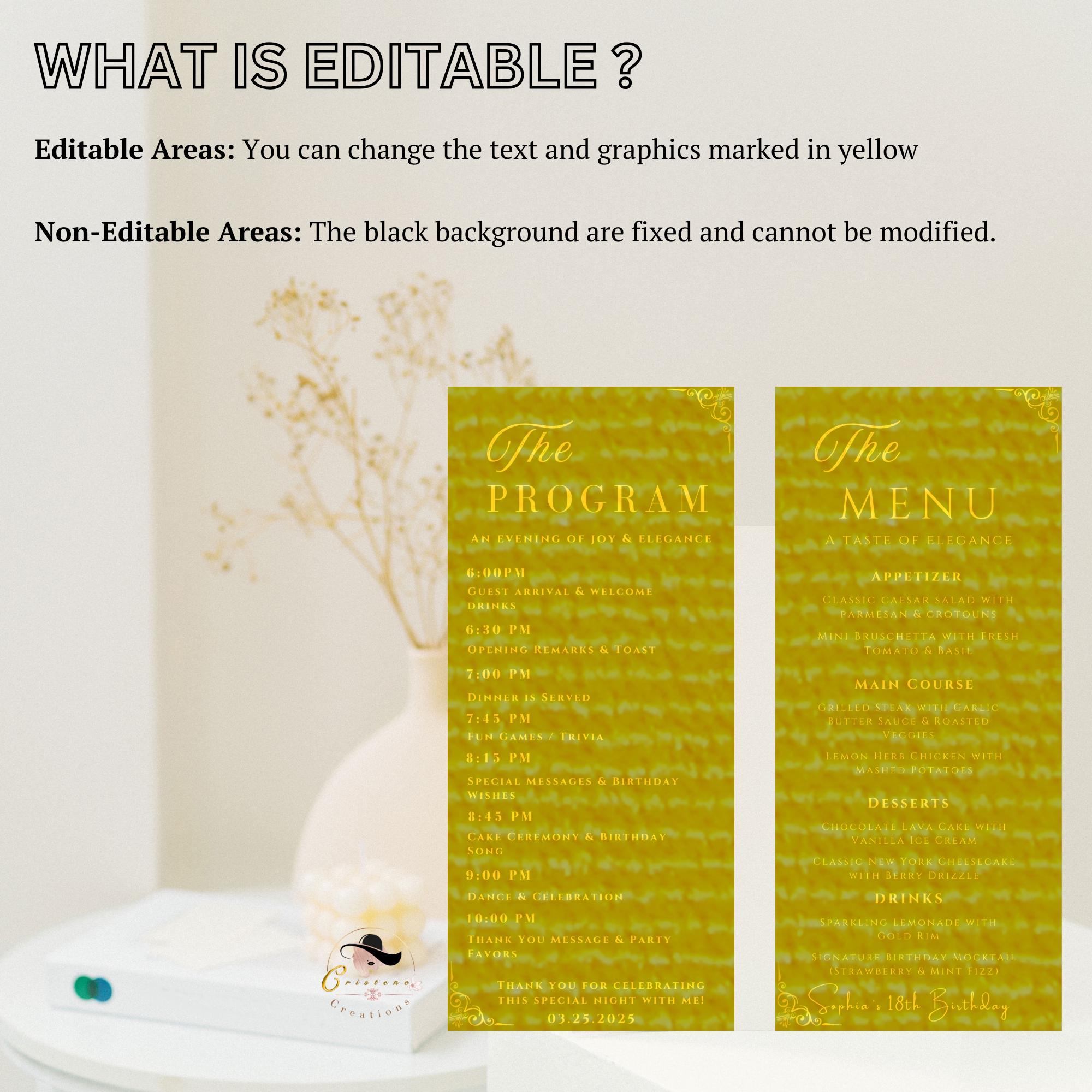 Editable Menu and Program Template, Wedding Menu, Birthday Party Menu ...