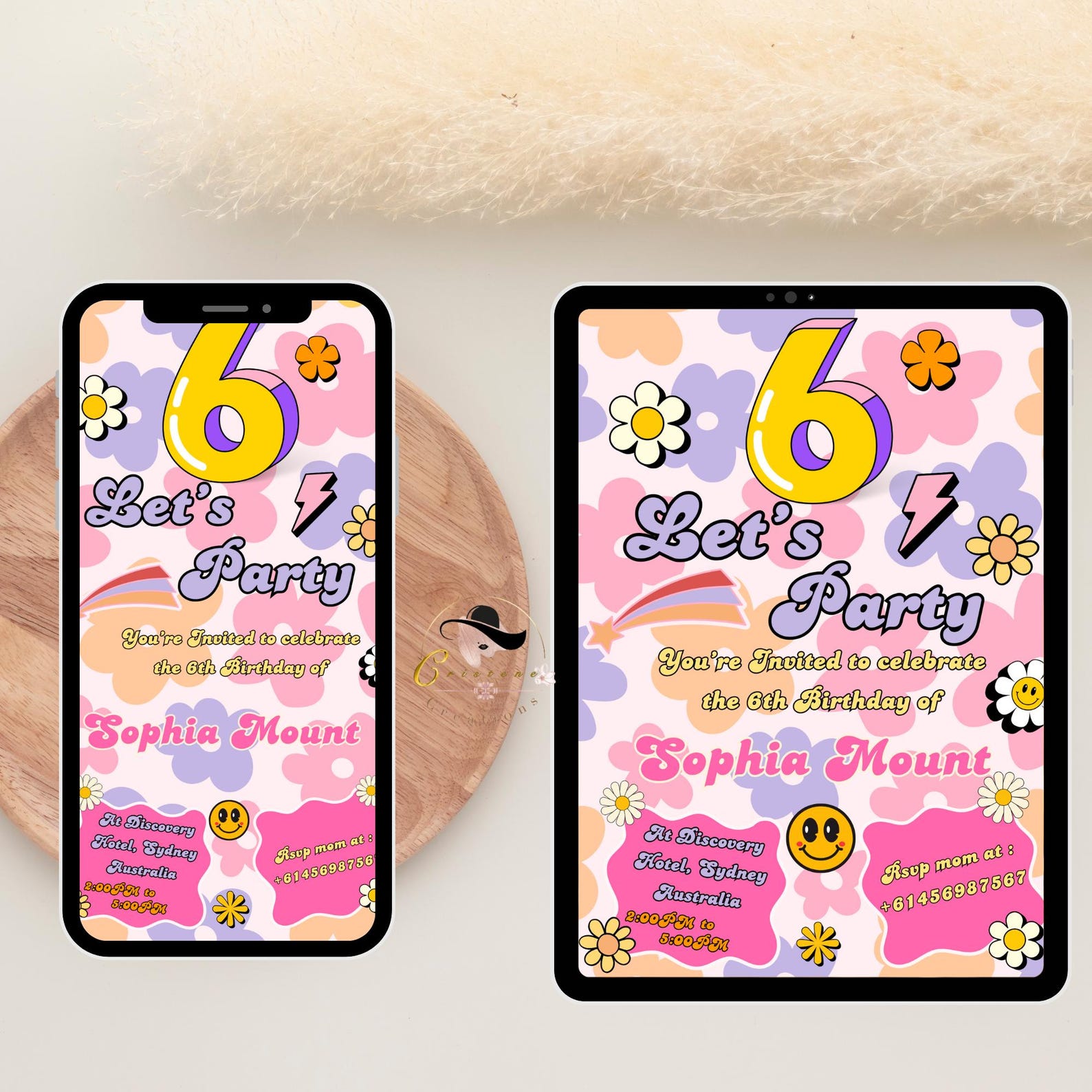 6th Birthday Invitations Card Template, Girl Digital Party Invite ...