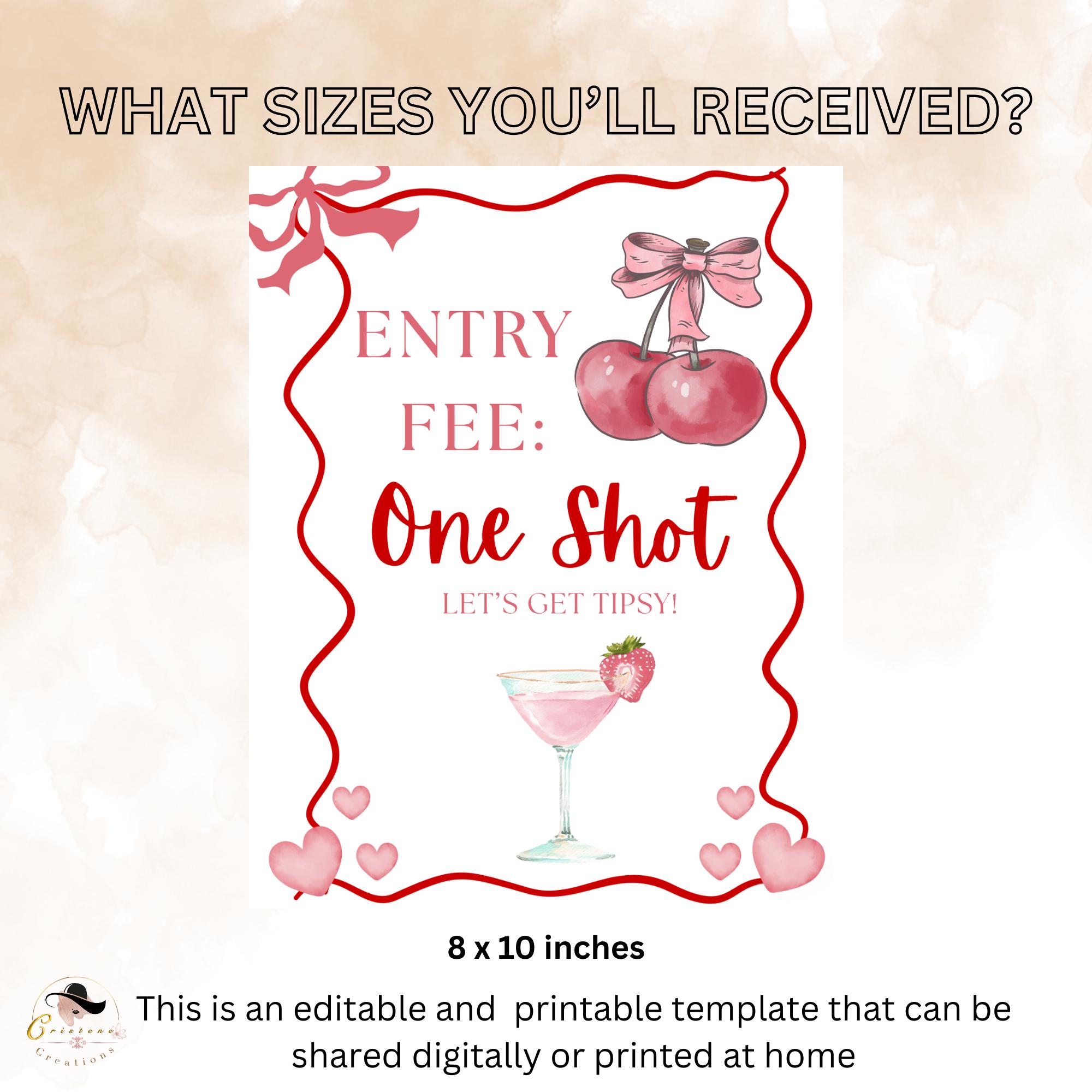 Galentines Entry Fee One Shot Sign, Take A Shot Sign, Bow Bridal Shower ...