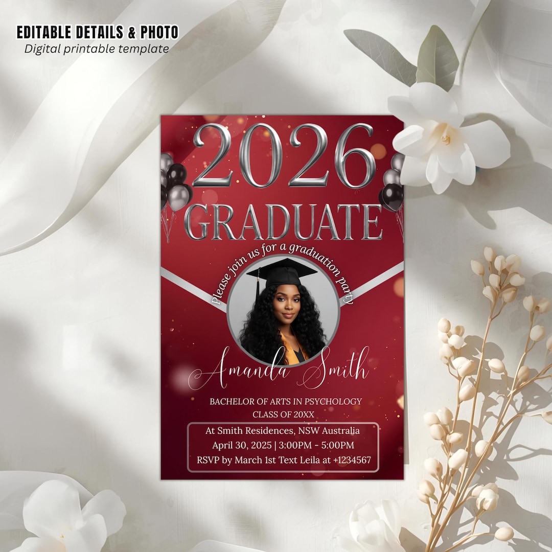 Graduation Invitation With Photo for Him and Her, Class of 2026 High ...