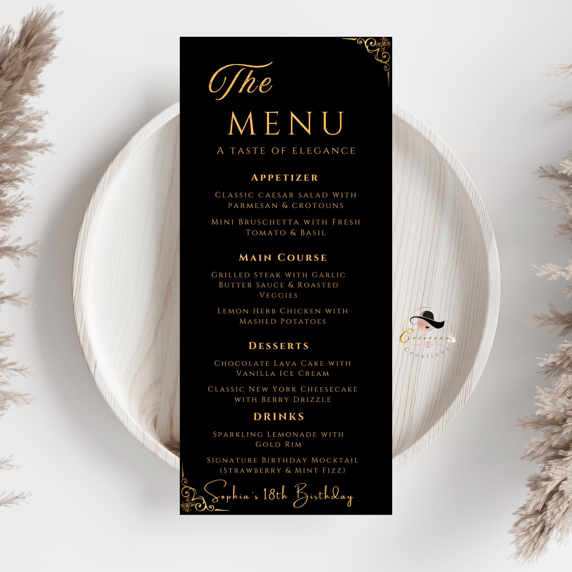 Editable Menu and Program Template, Wedding Menu, Birthday Party Menu ...