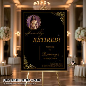 Editable Retirement Party Welcome Sign Black Gold Retirement Poster ...