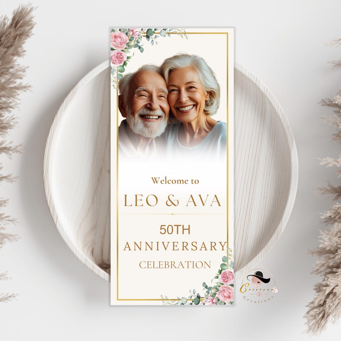 Golden Anniversary Program Template With Photo, White Gold Elegant ...