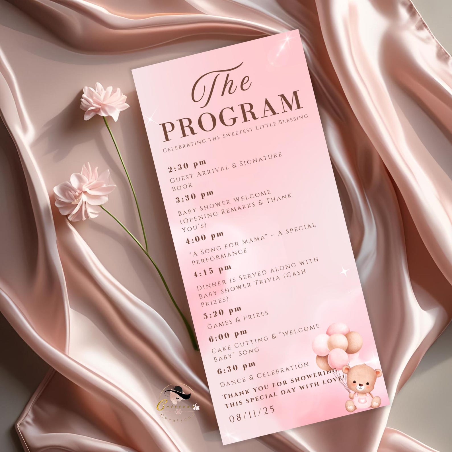 Editable Baby Shower Program Template With Photo Pink Baby Shower ...