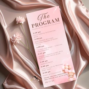 Editable Baby Shower Program Template With Photo Pink Baby Shower ...