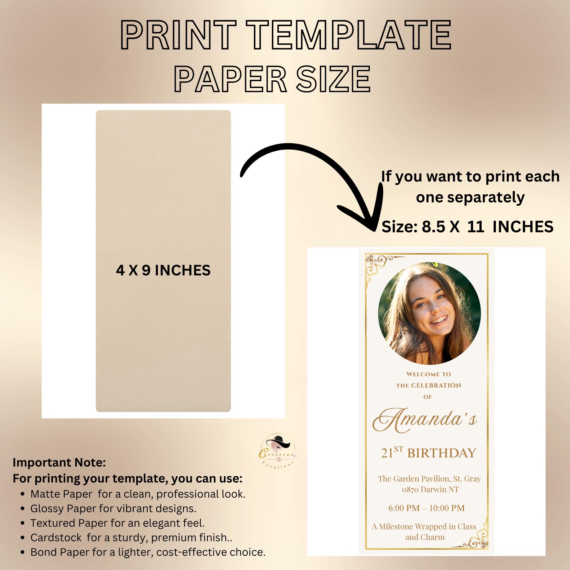 White Gold Program Card Template Birthday Dinner Party Program, Elegant ...