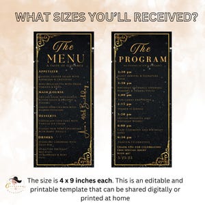 Editable Menu and Program Template Black Gold Birthday Party Menu ...