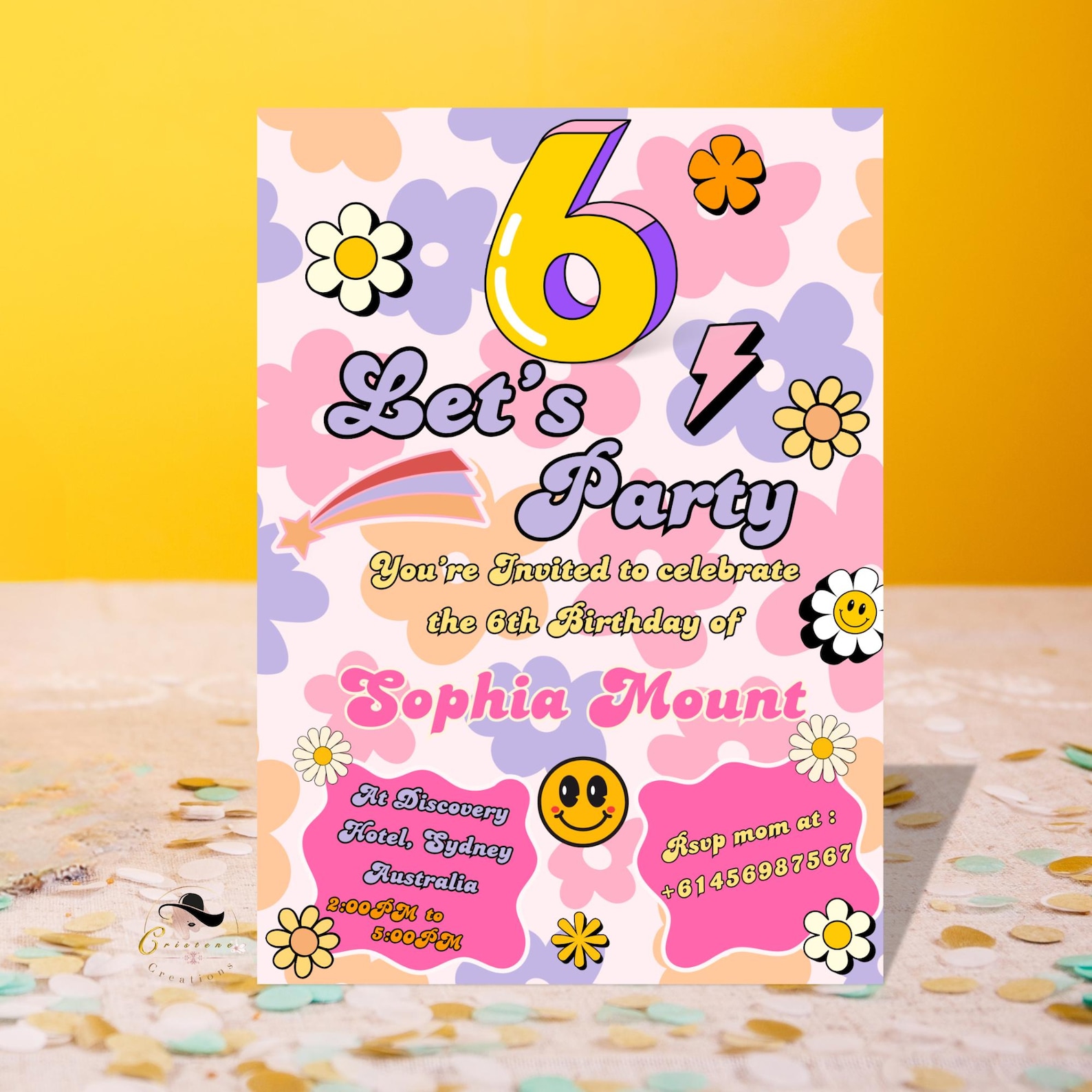 6th Birthday Invitations Card Template, Girl Digital Party Invite ...