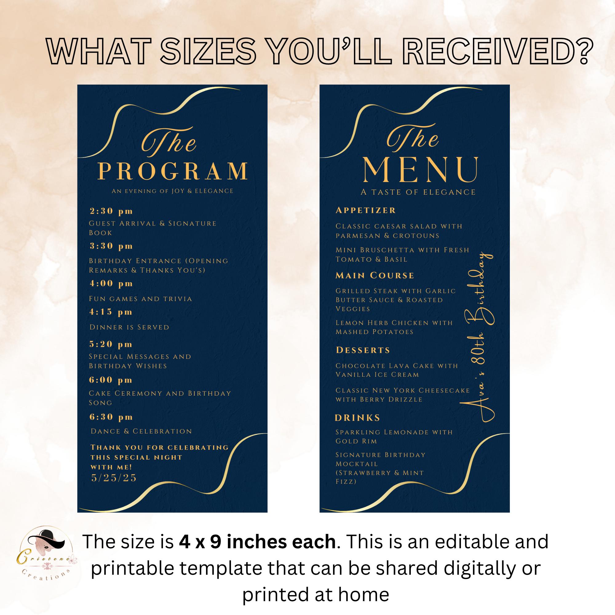 Editable Menu and Program Template Birthday Party Menu Retirement ...