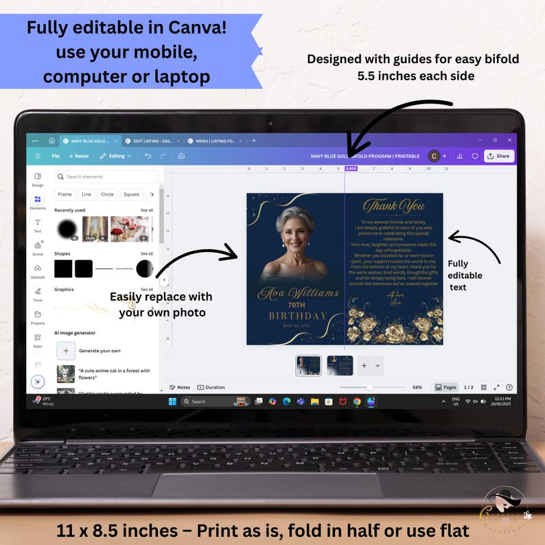 Editable Program Template Bifold 70th Birthday Party Program Card ...