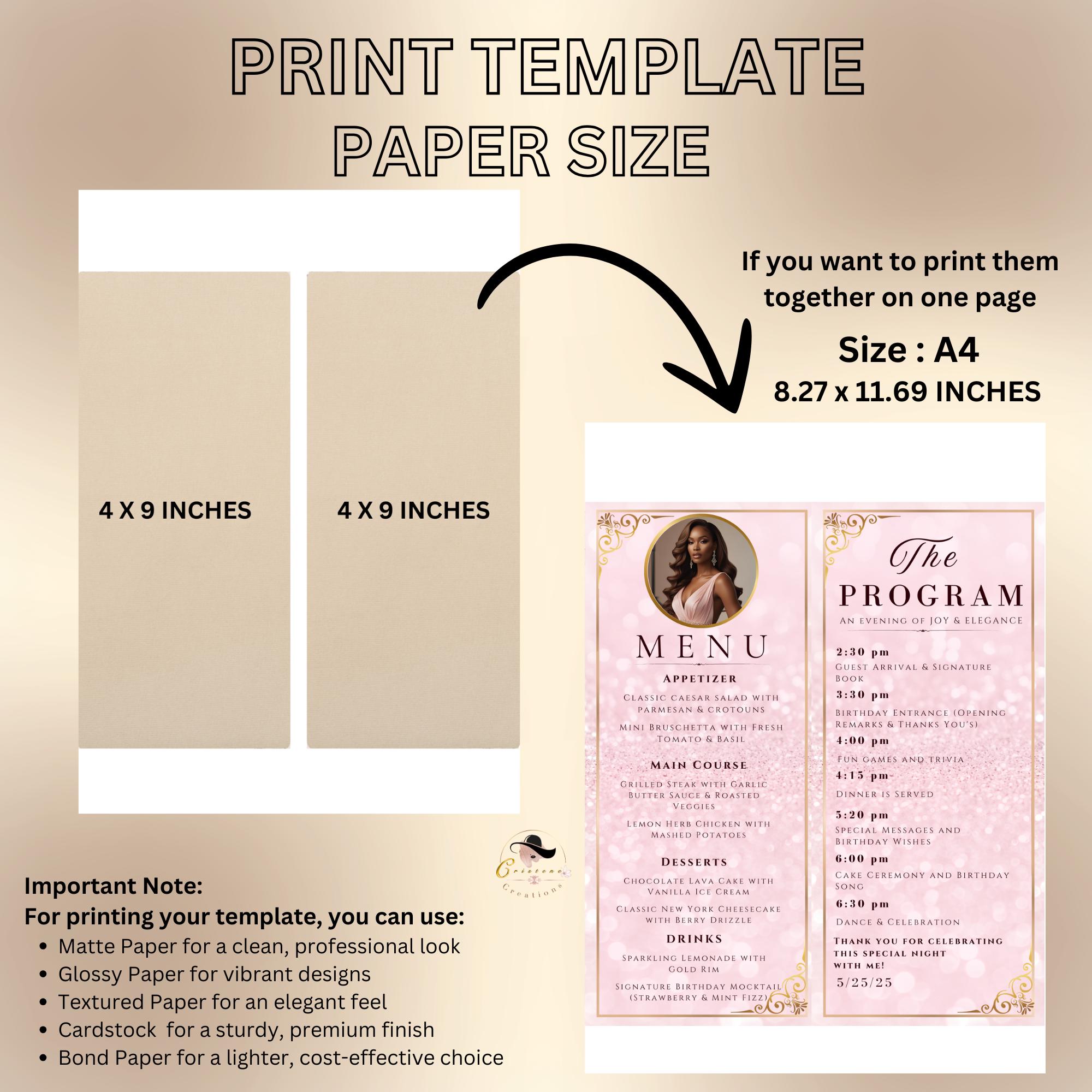 Menu and Program Template With Photo Pink Sweet 16 Birthday Dinner Menu ...