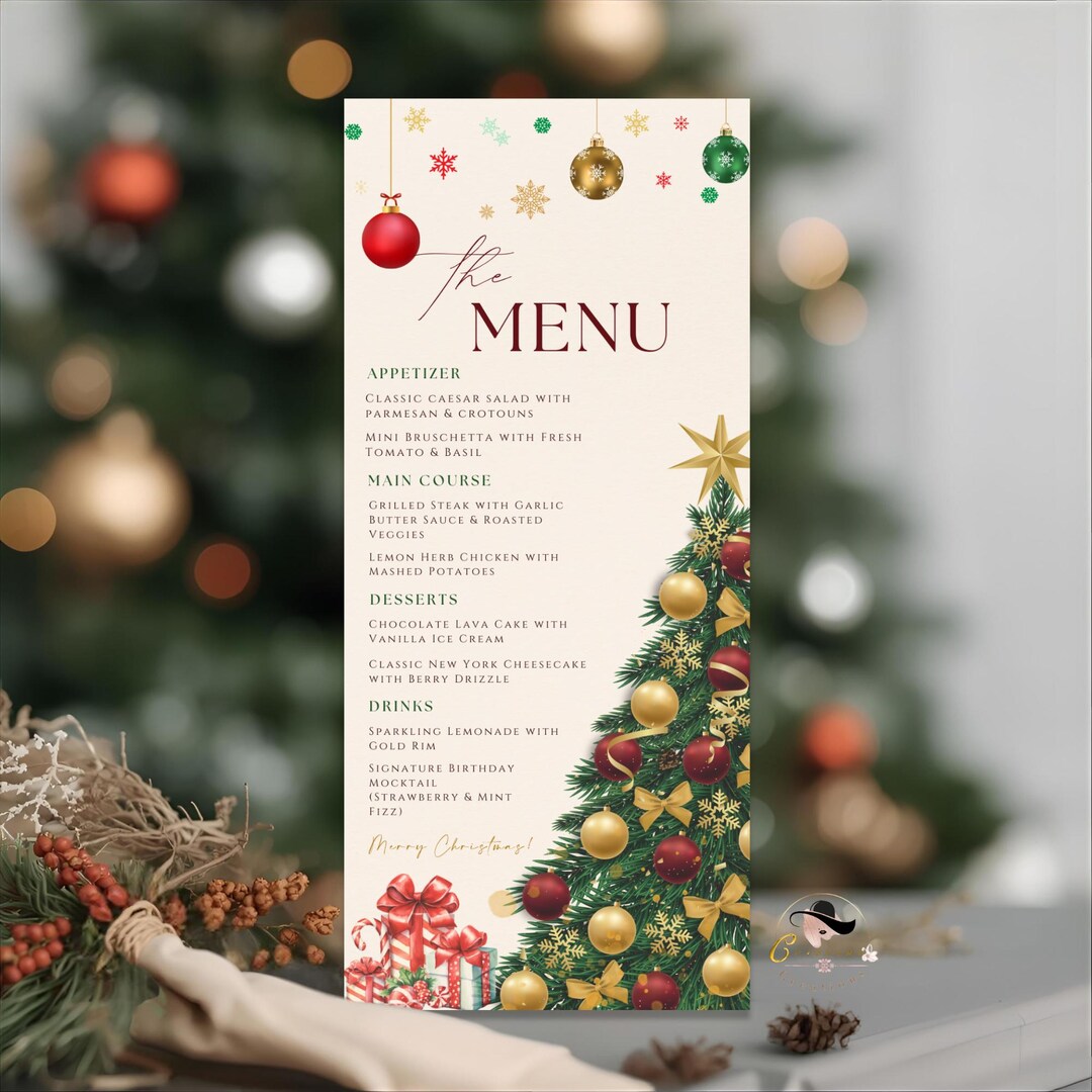 Editable Christmas Party Menu Template, Elegant Christmas Dinner Menu ...