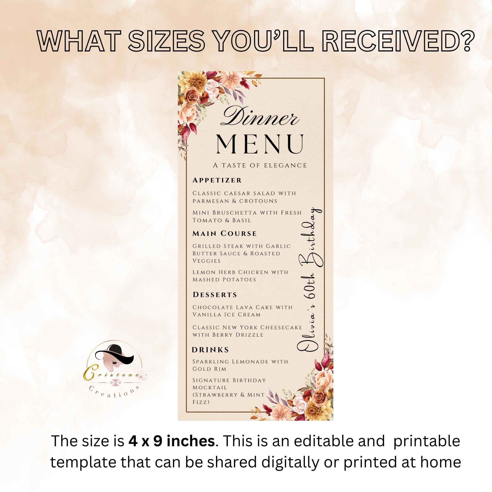 Editable Dinner Menu Template Birthday Party Menu Cards Printable ...